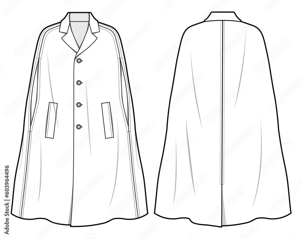 Women Formal Cape Coat Front and Back View. Fashion Illustration ...
