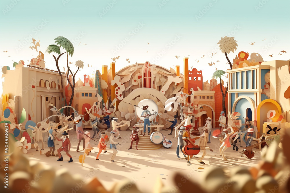 A captivating paper-cut design of a summer music festival, with cutouts ...