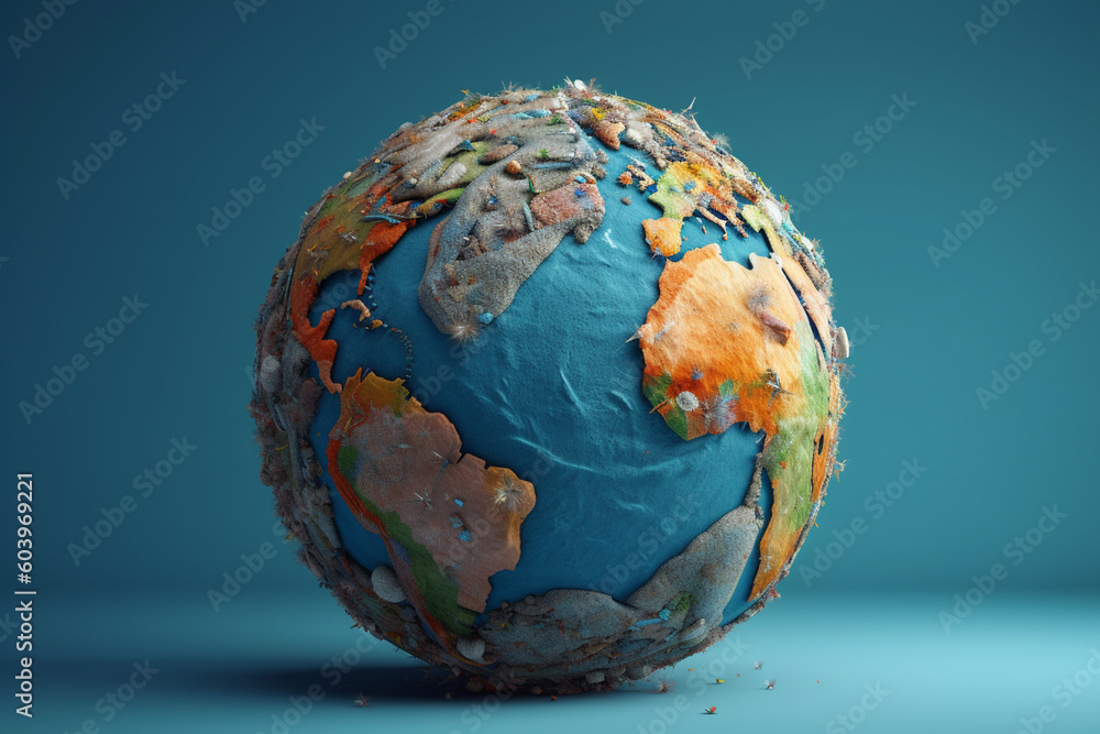 A globe-shaped Earth made of recycled materials, representing the ...