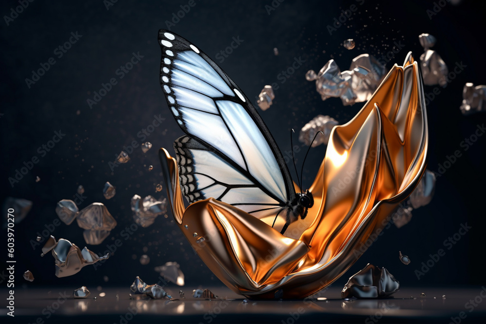 An abstract representation of a butterfly emerging from its chrysalis ...