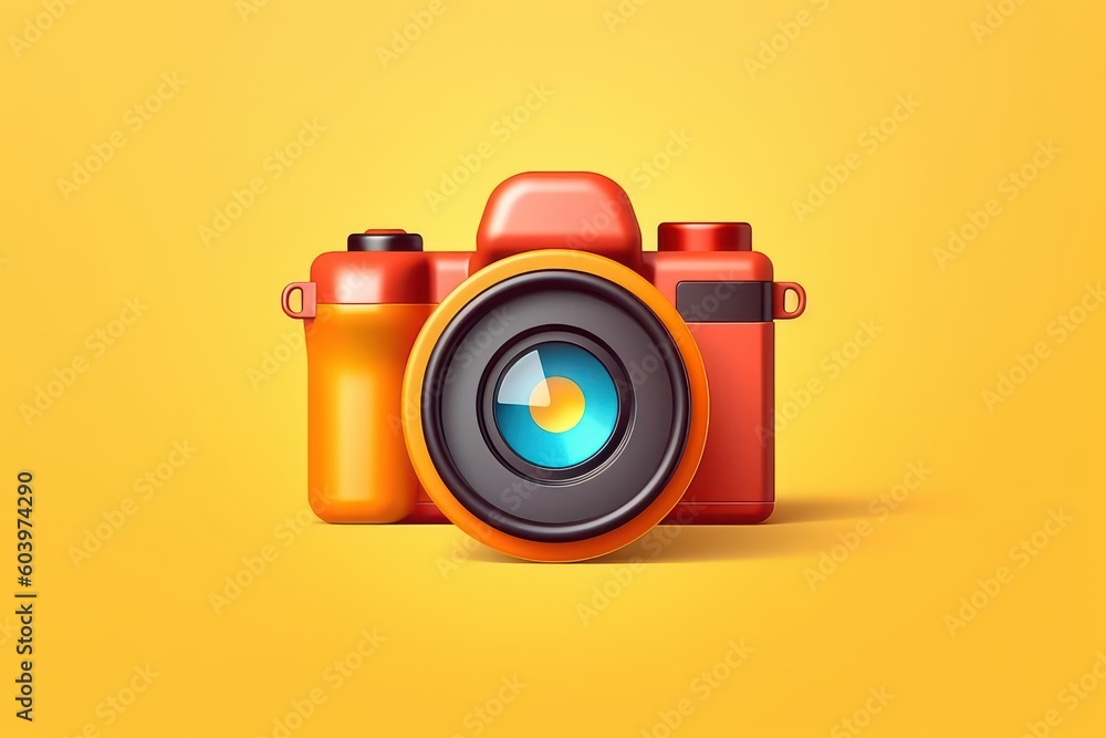 Photo camera with lens and button. 3d vector. Beautiful illustration ...