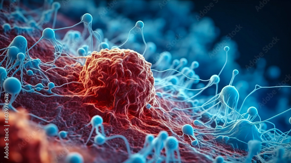 Macrophages in fight with bacteria , on brigth background, extreme ...