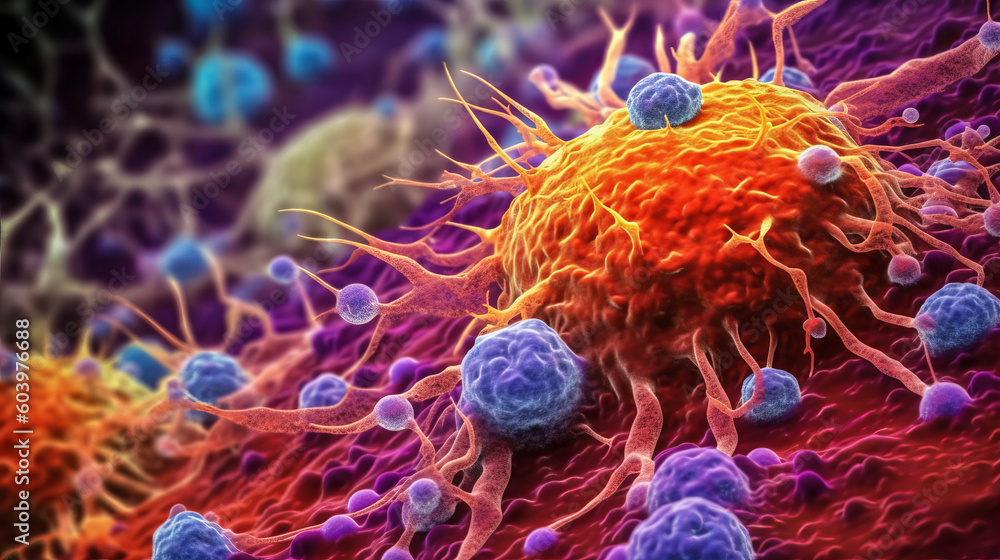 Macrophages in fight with bacteria , on brigth background, extreme ...