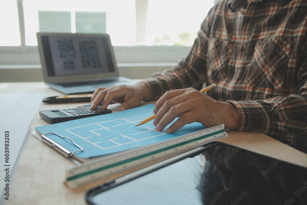 Professional Mechanical Engineer team Working on Personal Computer at ...
