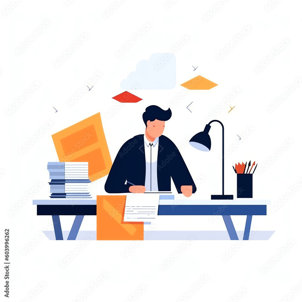 Stack or pile of paper with busy small people around. Many office work ...