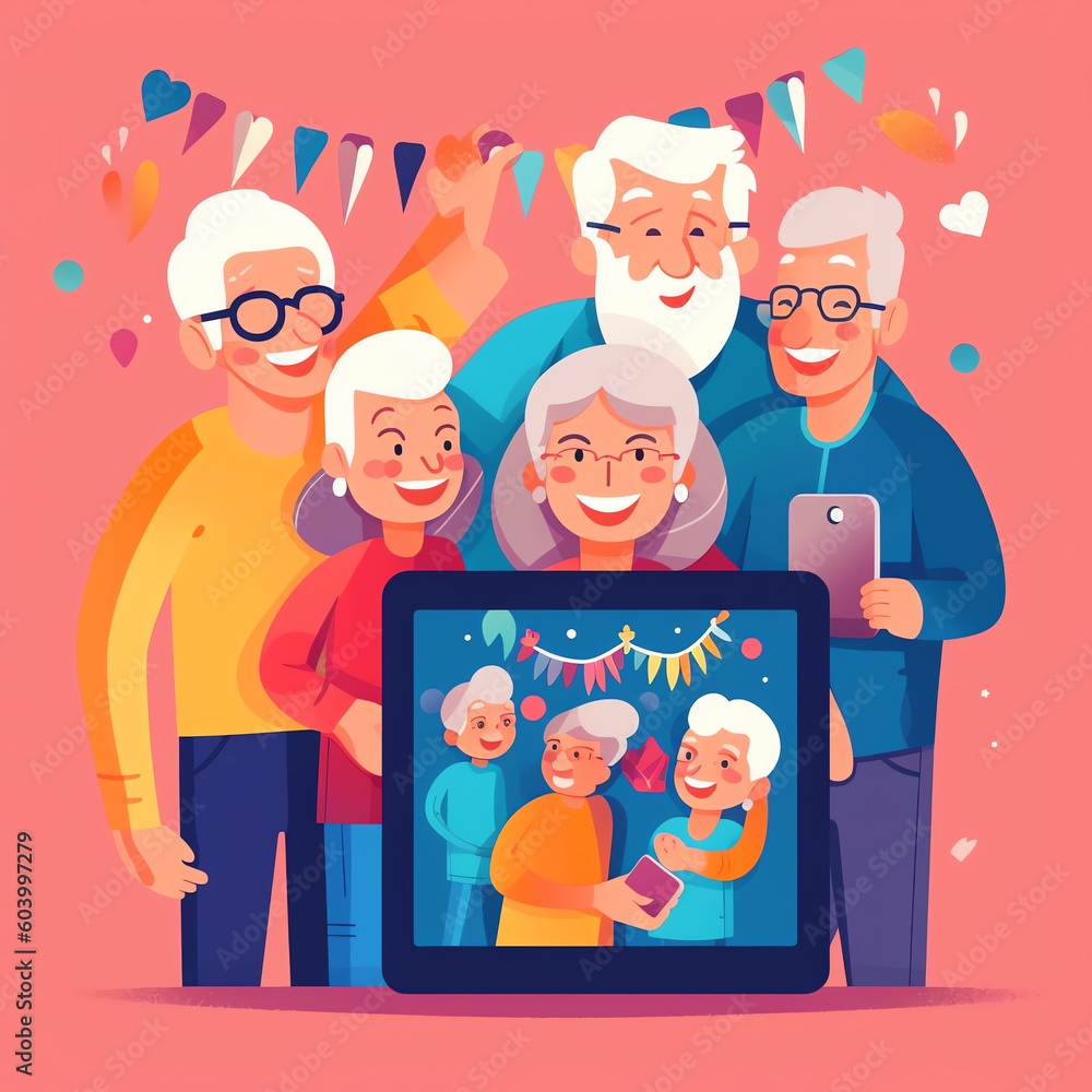 Elderly people learning how to use tablet 2D vector isolated ...