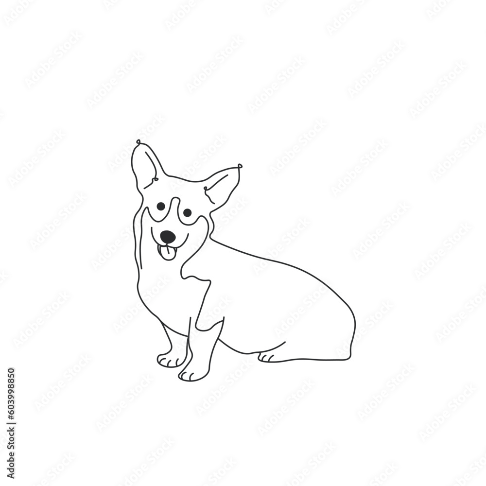 One line drawing. Dog Vector illustration. Pembroke Welsh Corgis breed ...