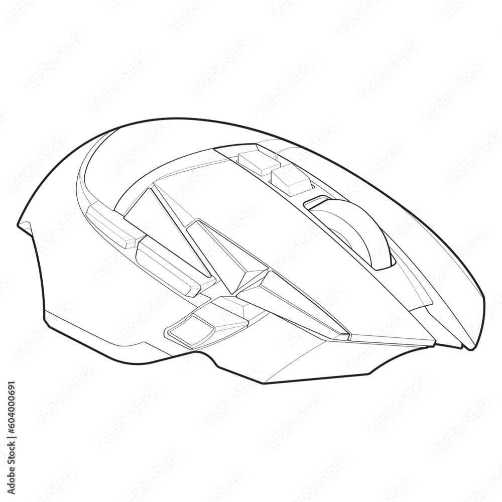 Vecteur Stock Computer mouse outline drawing vector, Computer Mouse in ...