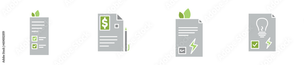 Electricity bill modern icon set, green energy contract concept, home ...