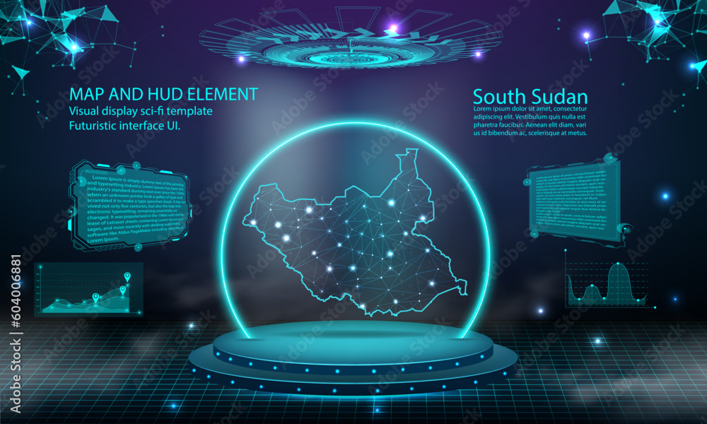 South Sudan Map Light Connecting Effect Background Abstract Digital Technology Ui Gui