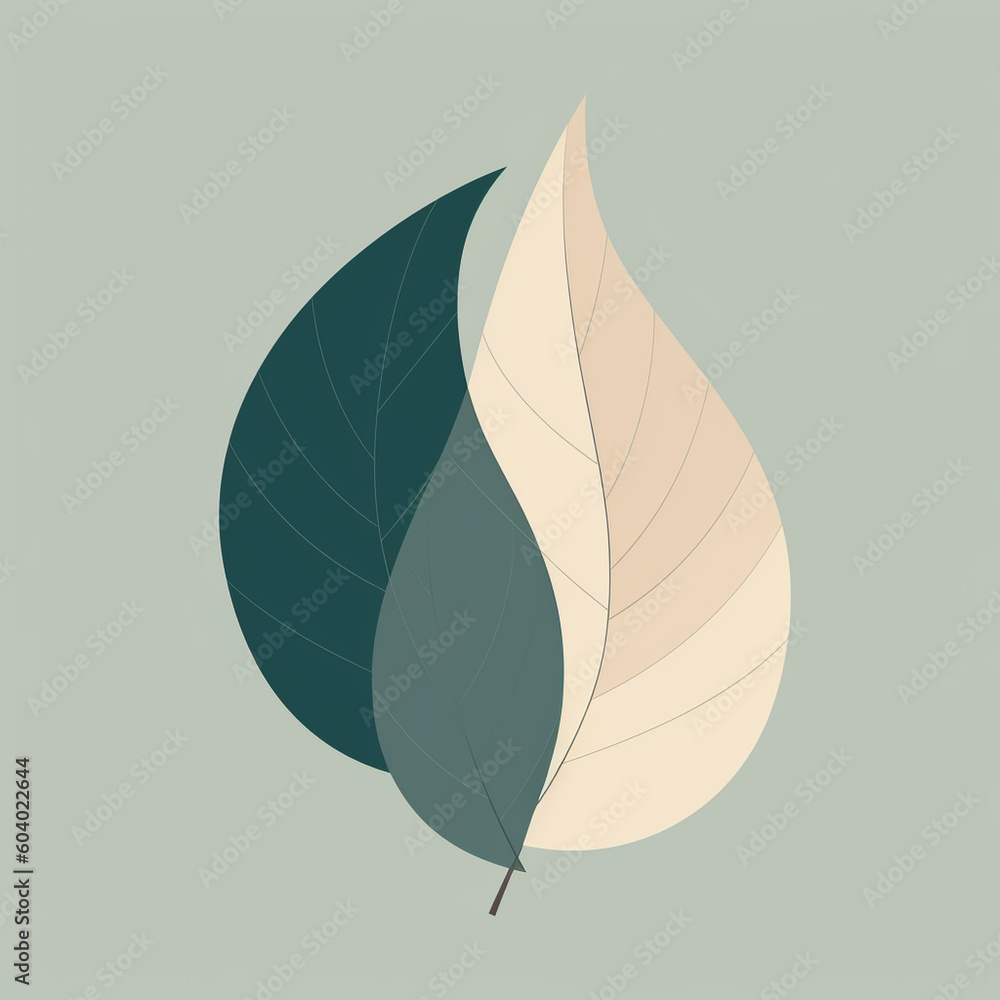 A minimalist graphic design of a leaf, with simple lines and a muted ...