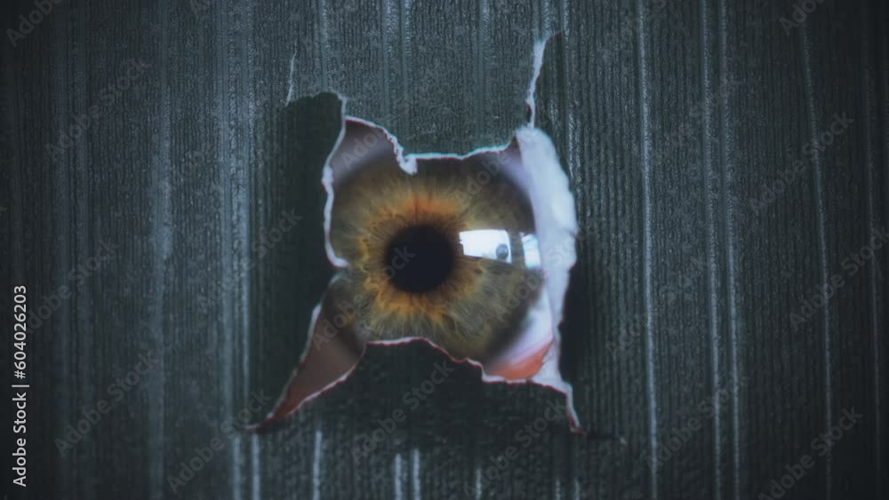 Person Eye Looking Hole Wall Close Up Spooky Scene. Hidden person ...
