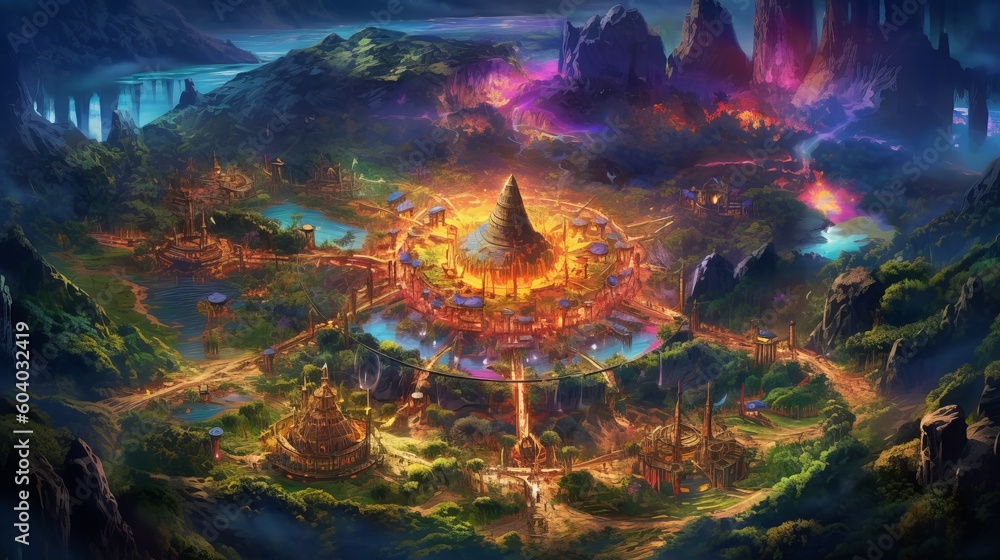 satellite imagery, detailed, fantasy world building, forest turning ...