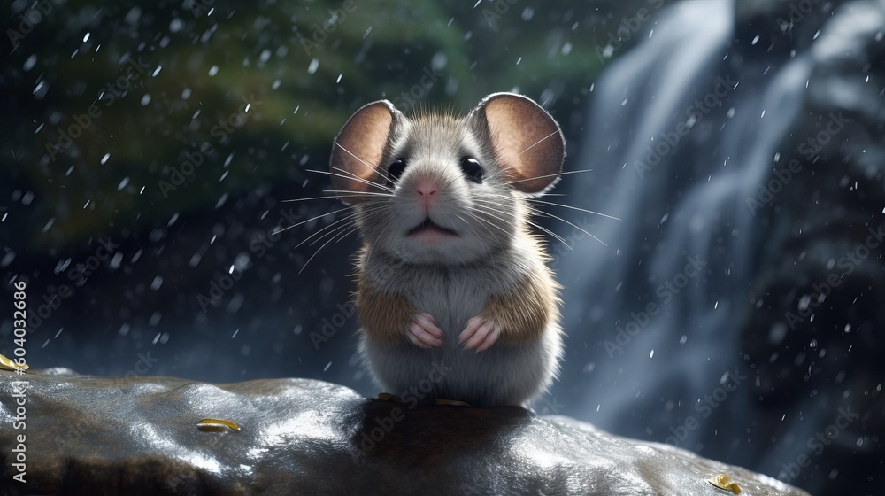 mouse in the night, Super cute mouse, cute, waterfall, snowfall, high ...