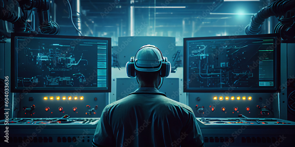 Ai generated illustration Industrial worker Process Control room and ...