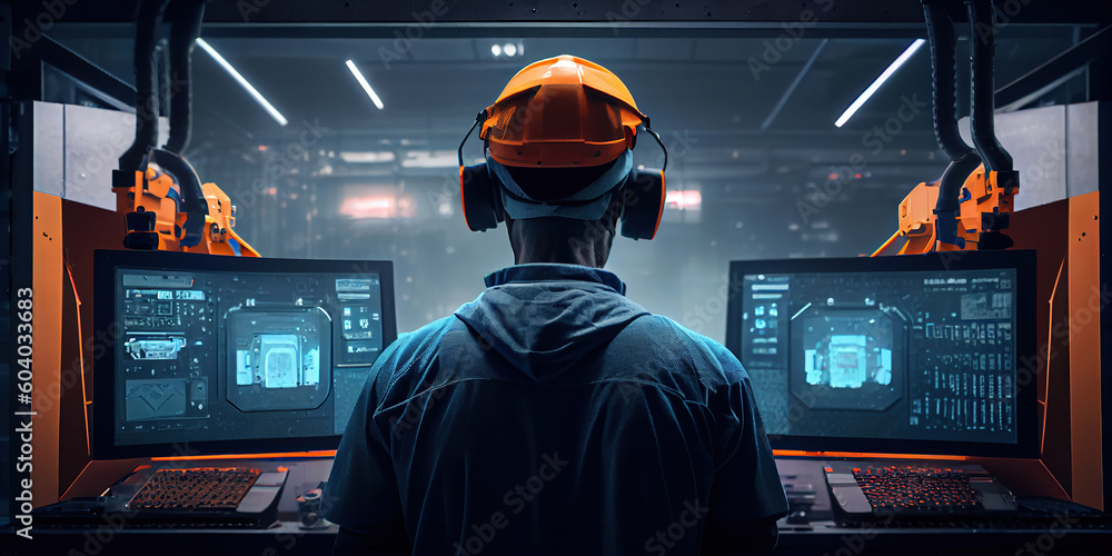 Ai generated illustration Industrial worker Process Control room and ...