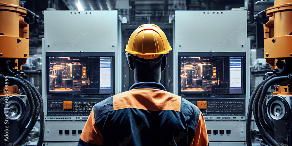 Ai generated illustration Industrial worker Process Control room and ...