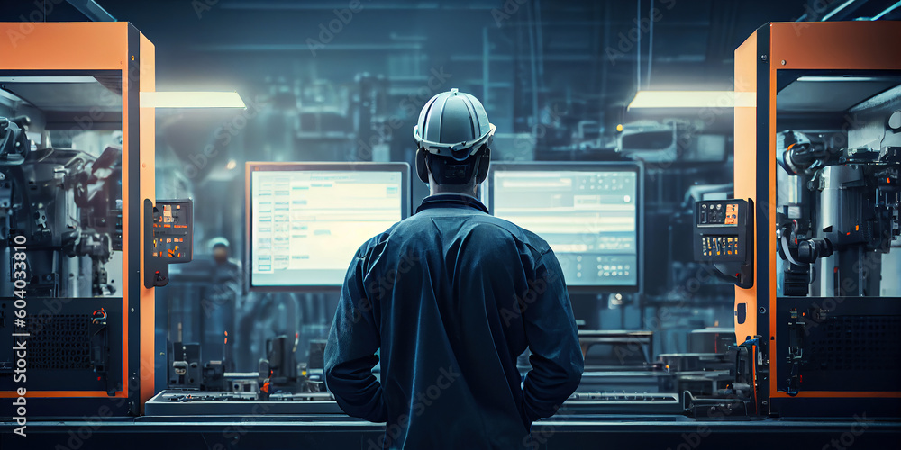 Ai generated illustration Industrial worker Process Control room and ...