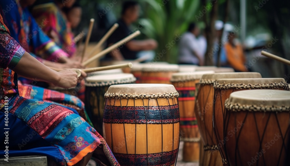 Handmade percussion instruments played at traditional festivals ...