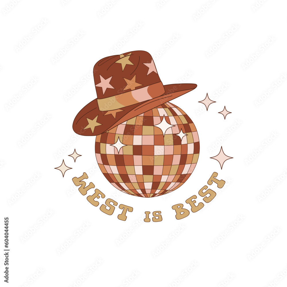 Western disco ball in cowboy hat vector illustration. Wild West party ...