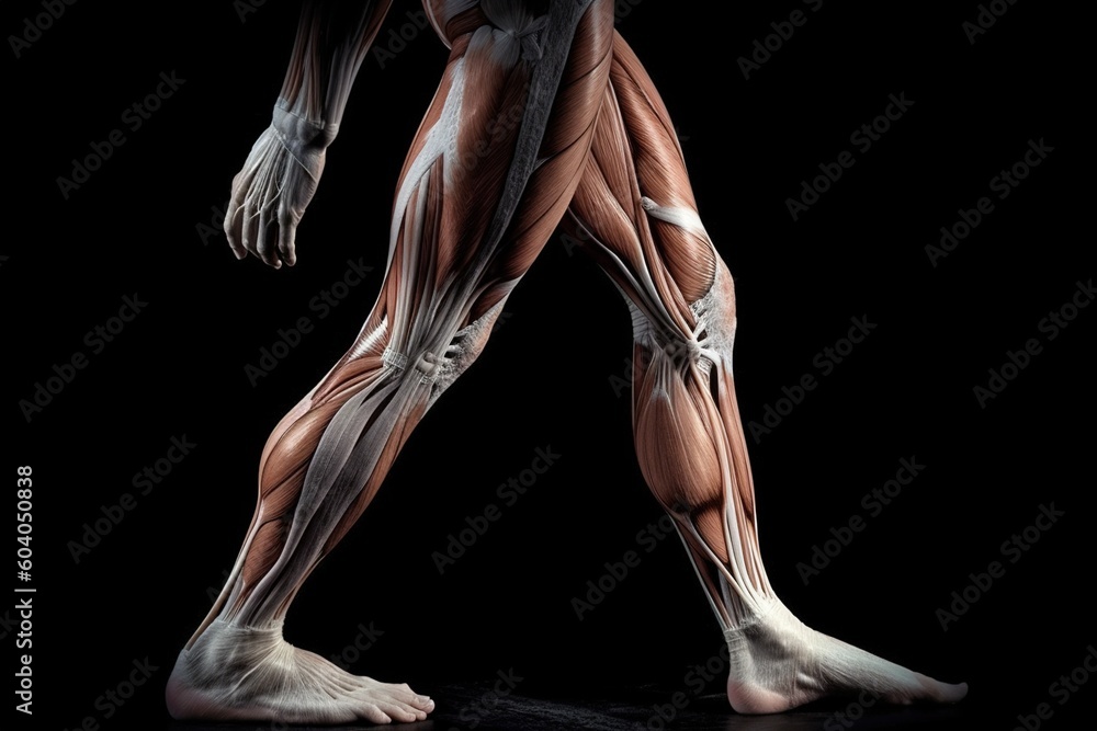 Illustration of the male musculature of the legs, back, black ...