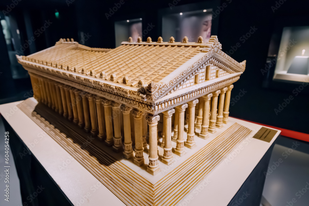 21 January 2023, Selcuk, Turkey: Model layout of Temple of Artemis ...