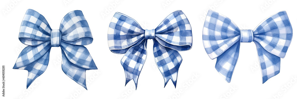 blue and white checkered ribbon watercolor illustration transparent ...