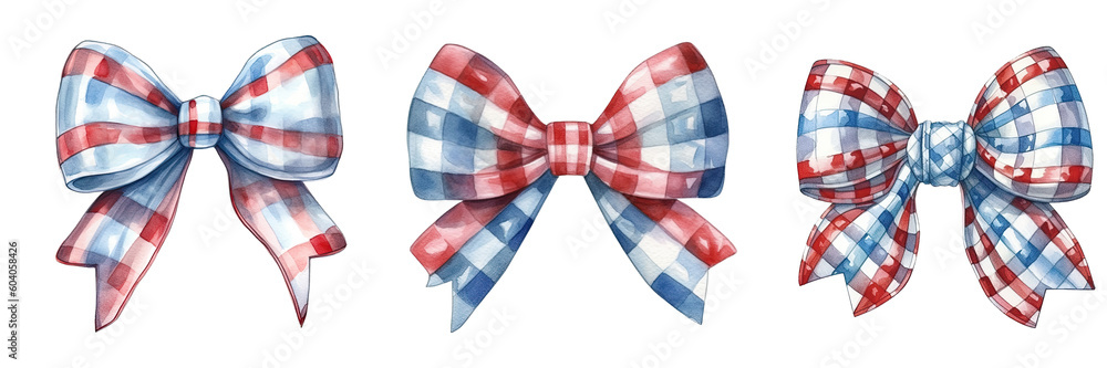 blue and red checkered ribbon watercolor illustration transparent ...