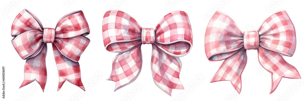 pink and white checkered ribbon watercolor illustration transparent ...