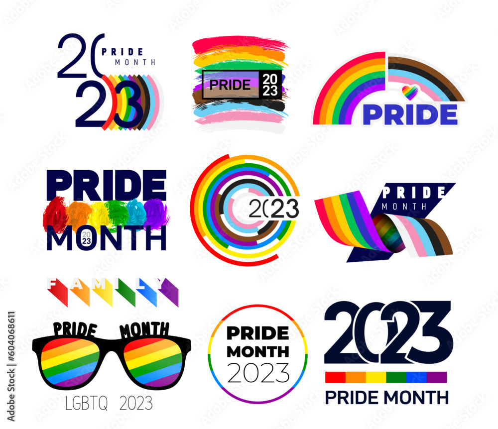 Set of Pride LGBTQ+ icon. LGBTQ+ related symbols in rainbow colored ...