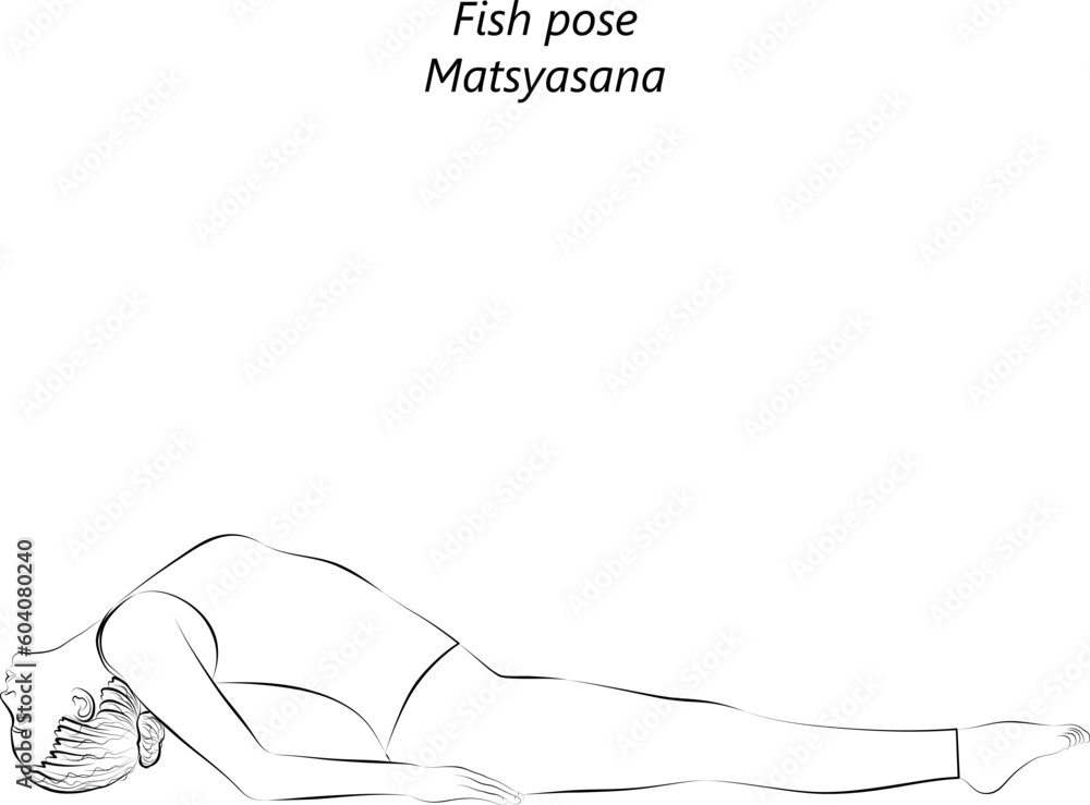 Sketch of young woman practicing yoga, doing Fish pose. Matsyasana ...