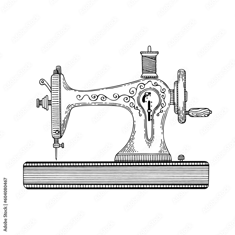 Grafika wektorowa Stock: Sewing machine line art. Tailoring, factory ... Grafika wektorowa Stock: Sewing machine line art. Tailoring, factory ...