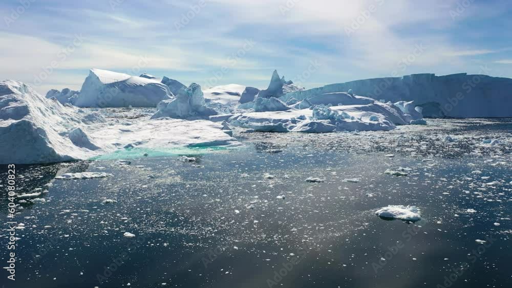 Video „Icebergs drone aerial video top view. Icebergs in the ocean ...