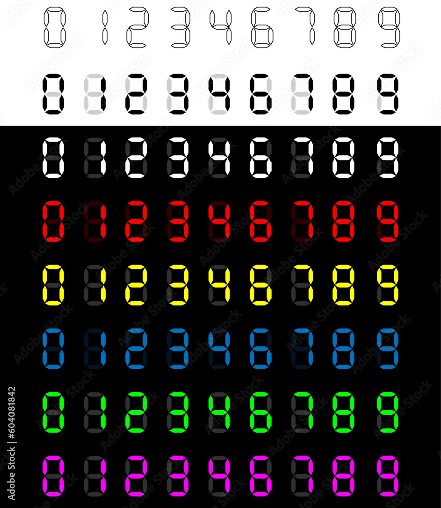 Vector digital numbers. Electronic font. Countdown.Digital clock number ...
