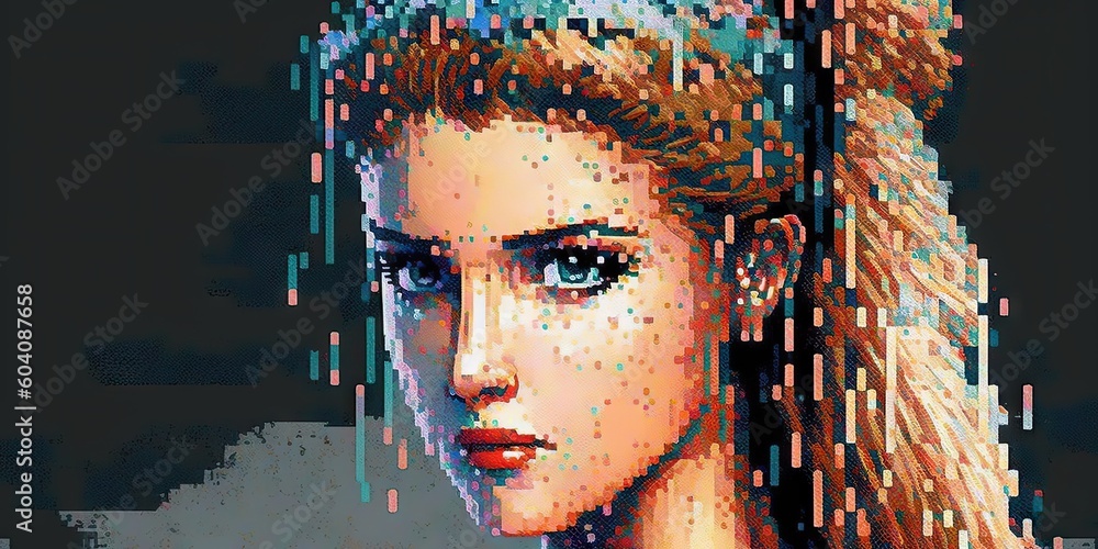 Princess pixelated glitch art retro futuristic beautiful woman ...