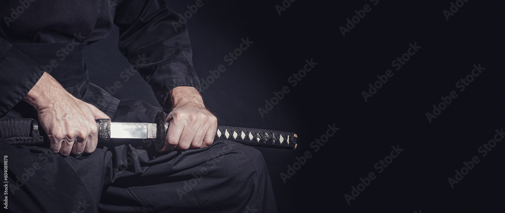 Poster The samurai holding a Japanese katana sword, banner – Wall Art ...