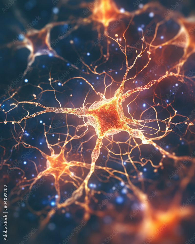 Neuron conceptual image of human nervous system. 3D illustration of ...