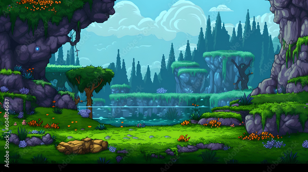 RPG Gaming Battle Scene Forest Dungeon in Pixel 8bits 16bits 32 bits ...