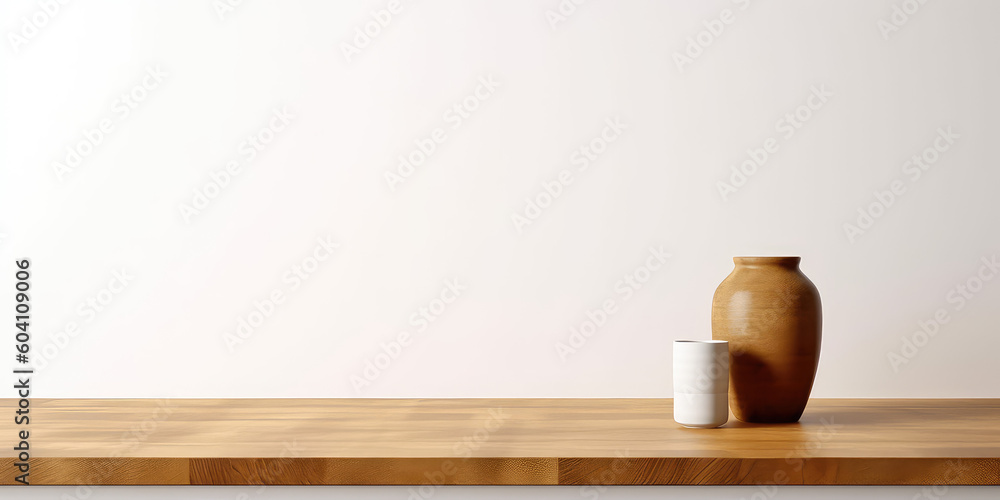 Empty Wooden table template in minimal style, desk mock-up. White ...