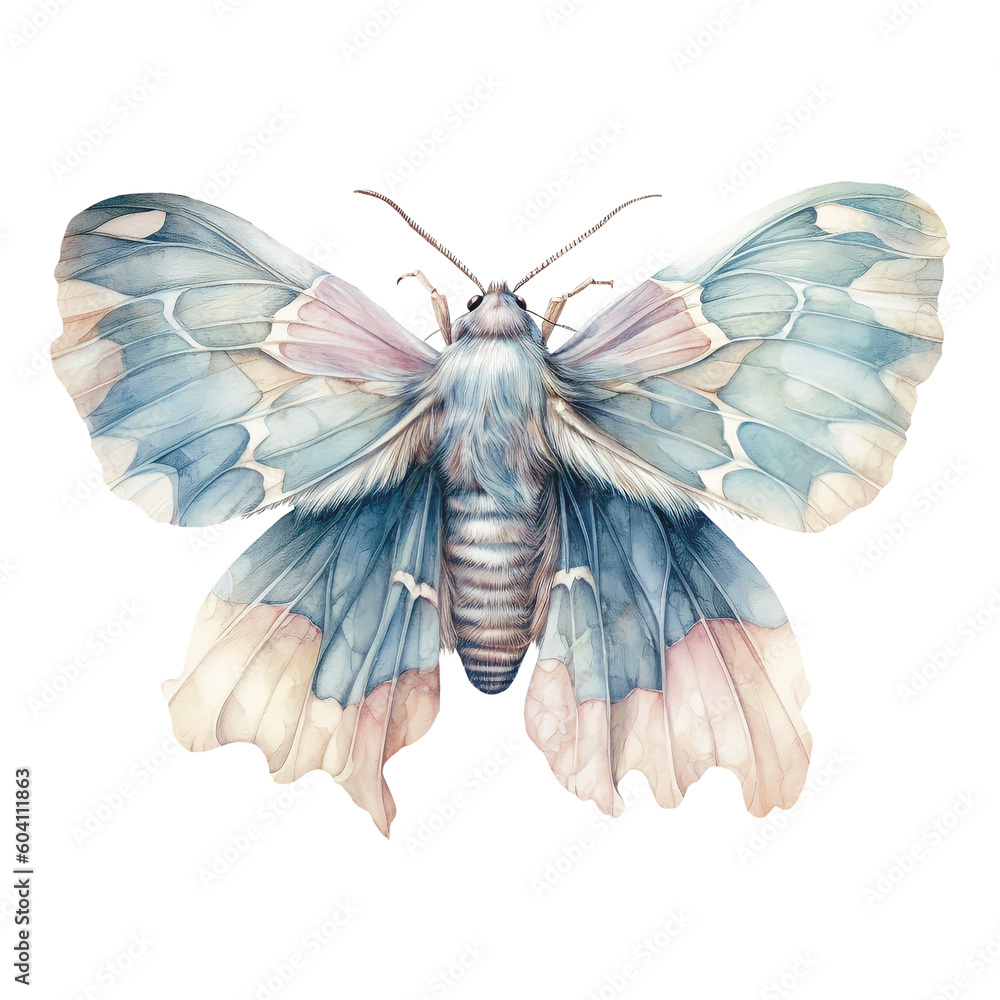 Pastel Moth Watercolor Clipart illustration, made with generative AI ...