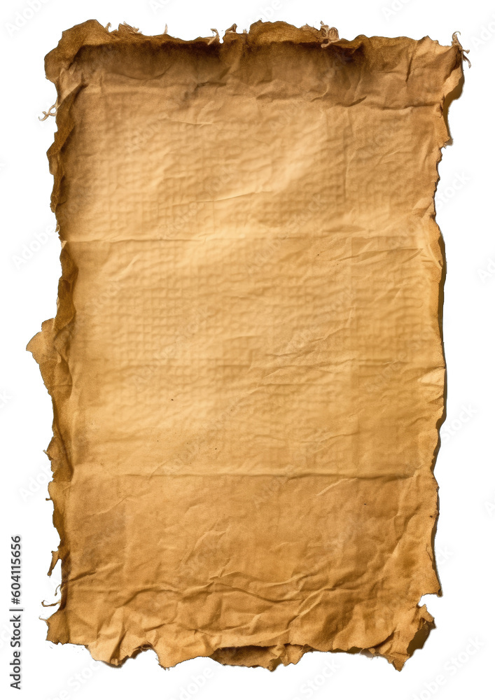 Leeres, altes Blatt Papier mit eingerissenen Kanten, isoliert auf ...