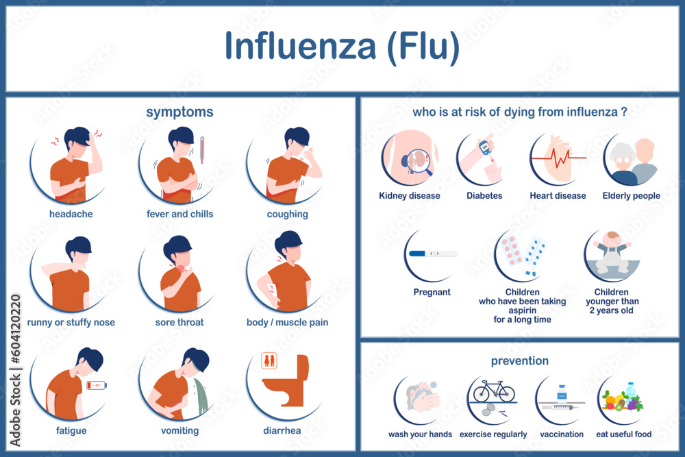 Vector illustration Infographic of influenza symptoms,risk factors and ...