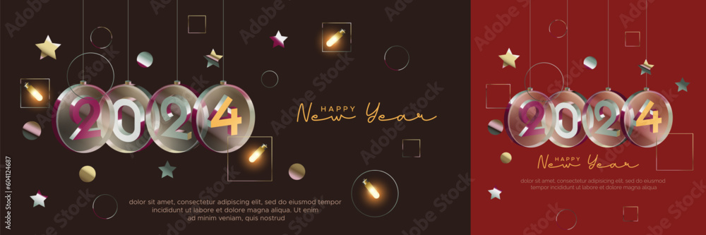 Happy new year 2024 with hanging 3D number. 2024 new year celebration ...