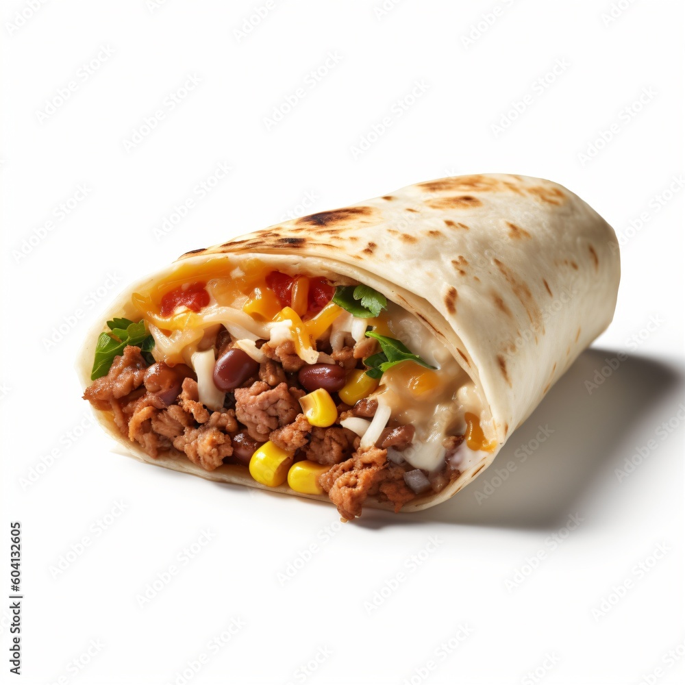Tortilla wrap roti meat and vegetable fast food isolated image on white ...