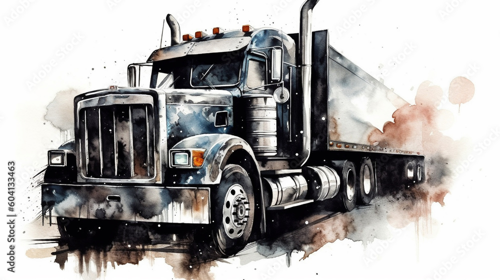 semi truck illustration color isolated art vintage retro ai generative ...