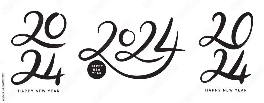 Set of Happy New Year 2024 lettering logos. Vector illustration with ...