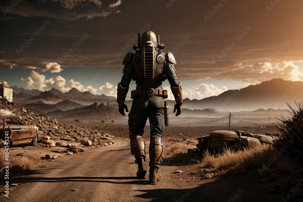 A traveler walks through a dangerous radioactive zone after a nuclear ...
