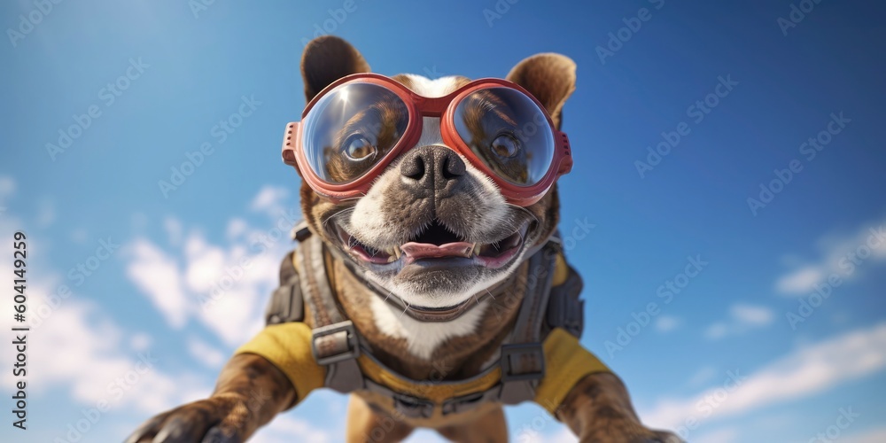 happy pug dog sky diving and being air dropped created with generative ...