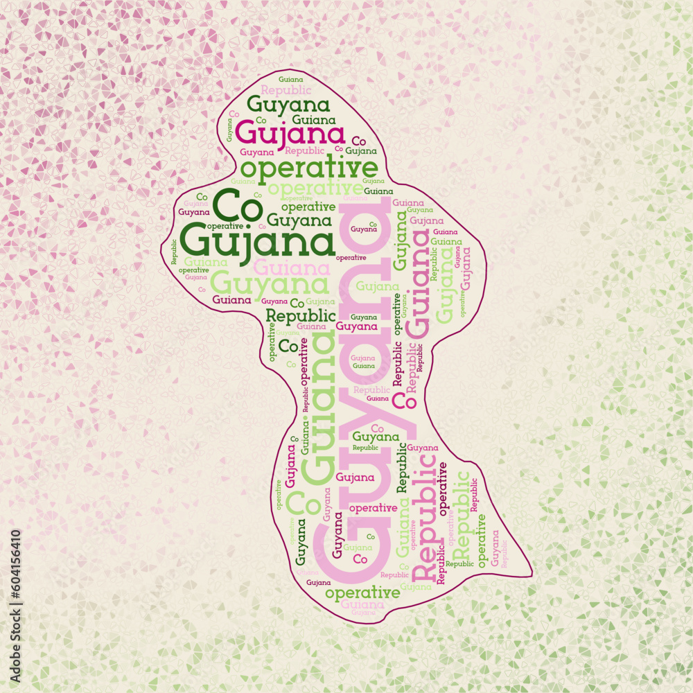 Guyana shape whith country names word cloud in multiple languages ...