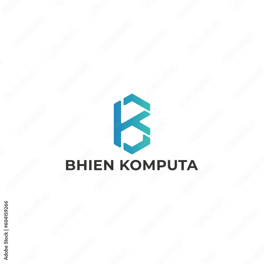 Abstract initial letter BK or KB logo in blue color isolated in white ...